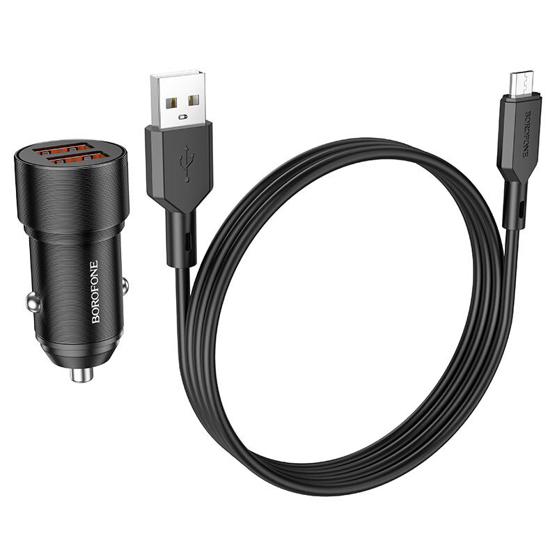 Автомобильное зарядное устройство Borofone BZ19A Wisdom, черный / USB-A to microUSB, 18вт, QC 3.0 (в прикуриватель)