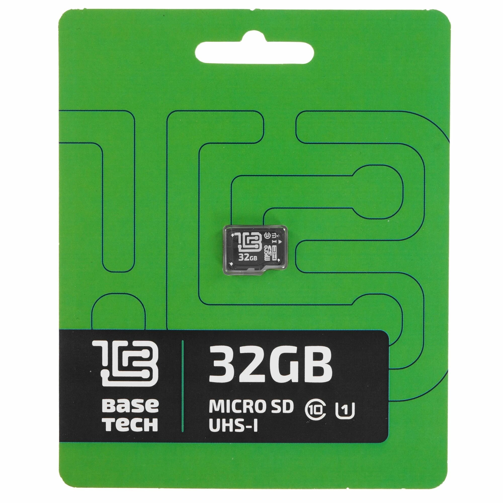 Карта памяти MicroSDHC 32Gb BaseTech Class10, U1 BTMSD032GU1 (без адаптера)