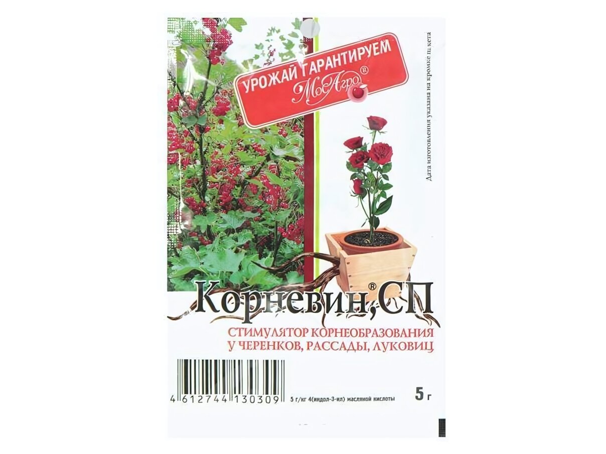 Корневин 5г МосАгро, стимулятор корнеобразования для черенков, рассады и луковиц