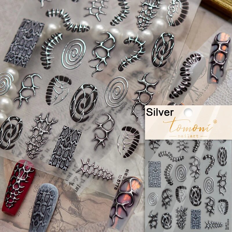 Наколейки для ногтей PONYTREE Dark Serpent Pattern Серебряный, MP6711TO5778S