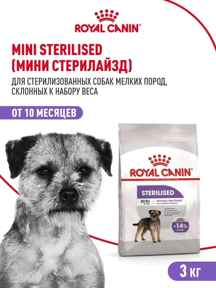 Сухой корм Royal Canin Mini Sterilised для взрослых стерилизованных собак мелких размеров, склонных к набору веса , 3 кг