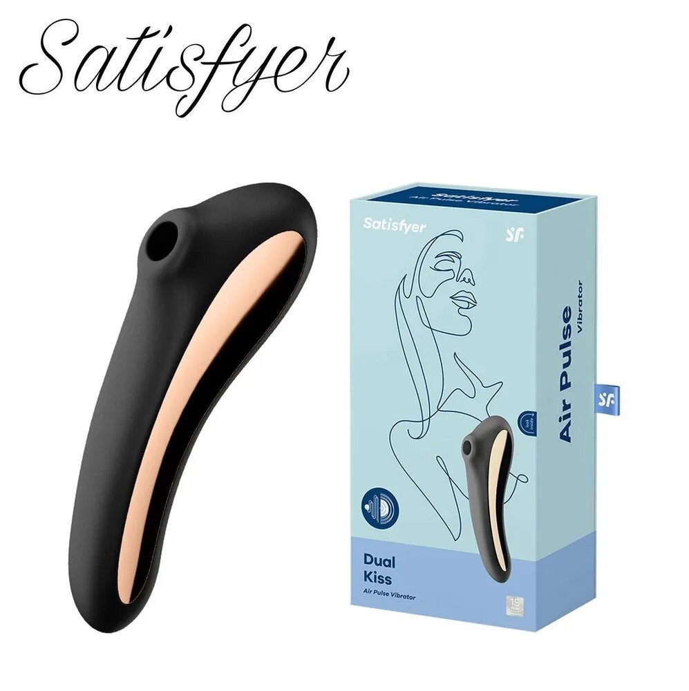 Satisfyer Dual Kiss двухсторонний вакуумно-волновой стимулятор + вибрация, чёрный