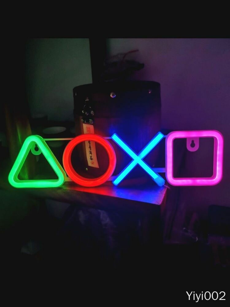 Неоновая подсветка в форме кнопок PlayStation, разноцветная, 4 элемента, для интерьера геймера, светильник