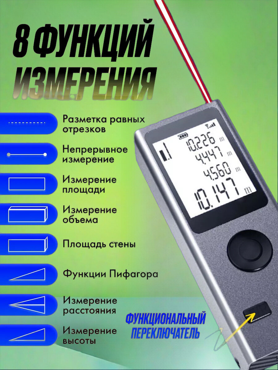50M, Лазерный дальномер, Угломер электронный, мини лазерная рулетка 50M