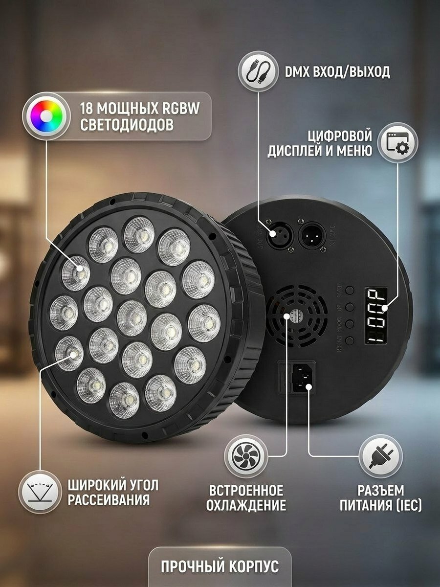 Светомузыка , лэд для дискотеки, 18 глазков, 4 цвета, с пультом