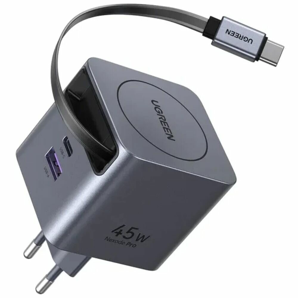 Сетевое зарядное устройство Ugreen X614 (65822) 45W Type C + USB, темно-серый