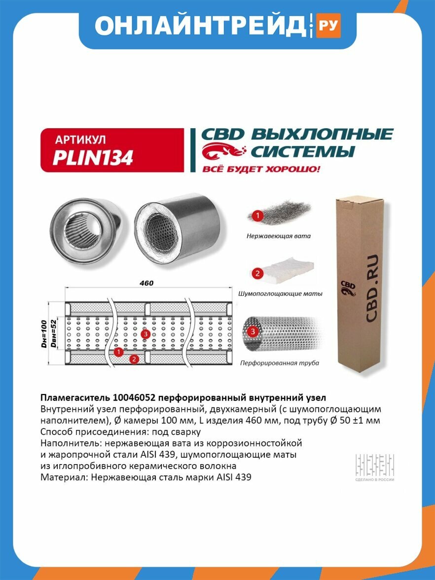 Пламегаситель Cbd перфорированный внутренний узел, нержавеющая сталь, PLIN134