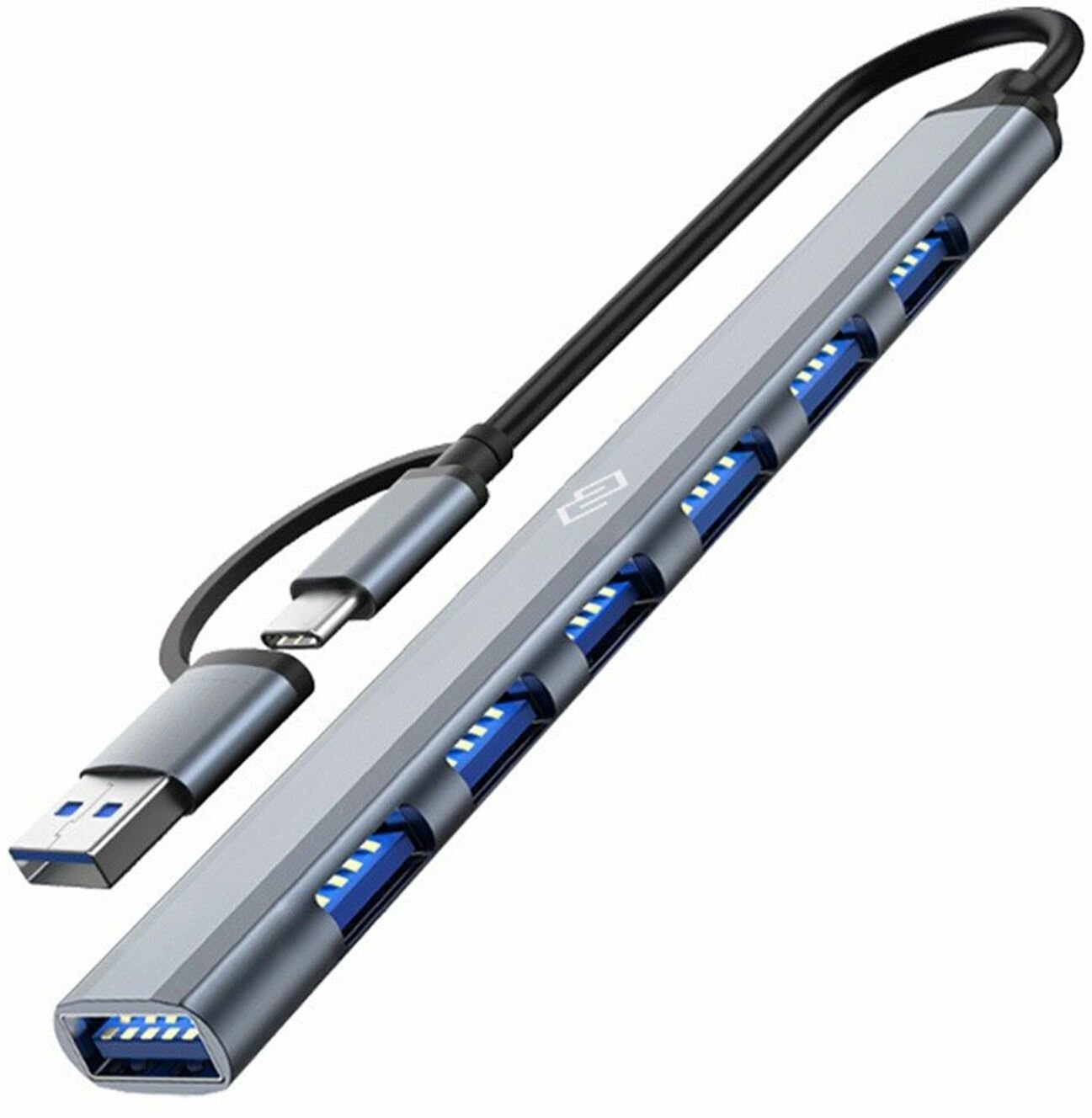 Переходник USB-C + USB-A Digma 7порт. серебристый (DHUB-7USB-AC-3.0)