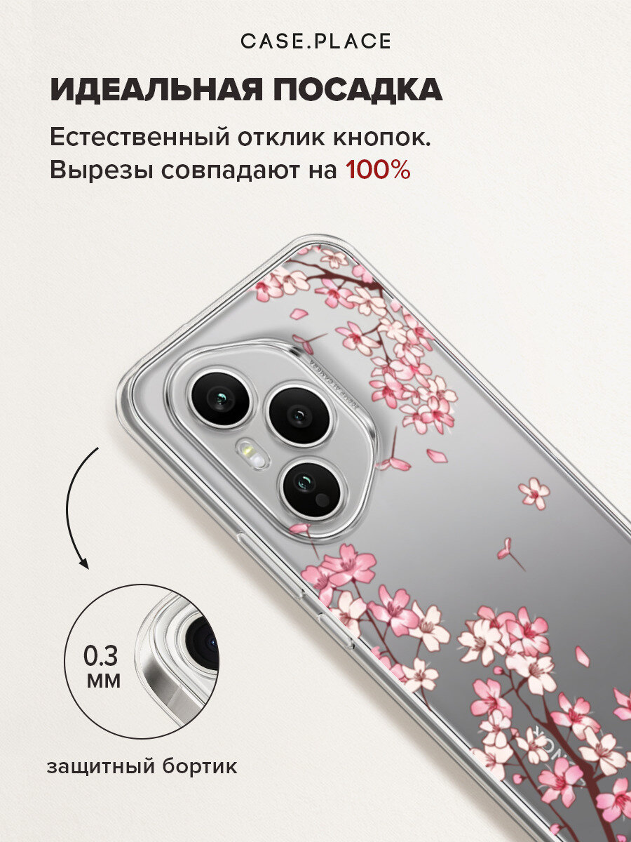 Чехол на Honor 400 Pro / Хонор 400 Про с принтом "Ветви сакуры 1", прозрачный — фото 1