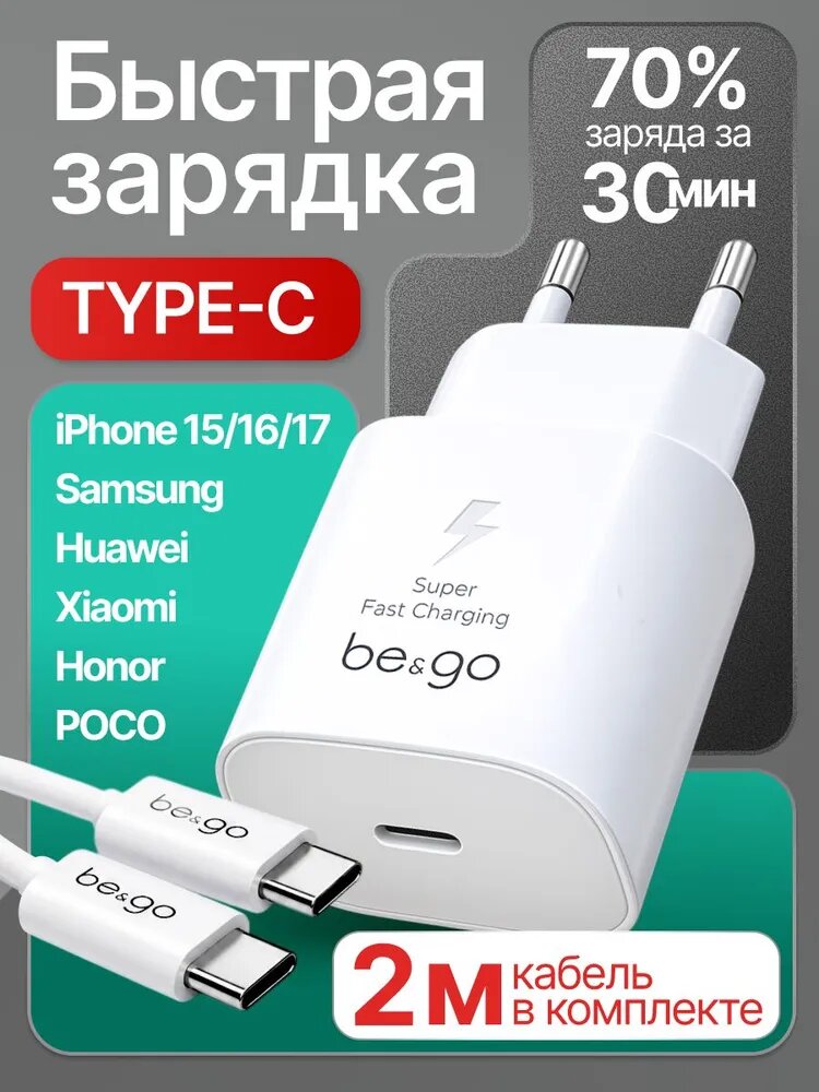 Зарядка type c / зарядное устройство для телефона / Блок питания type c / Зарядка для телефона Android и iPhone 15/16/17