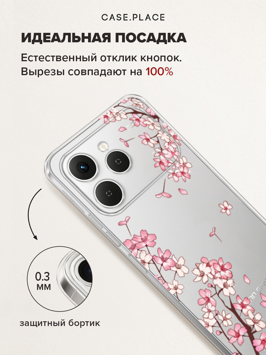 Чехол на Tecno Spark 40 / Текно Спарк 40 с принтом "Ветви сакуры 1", прозрачный — фото 1