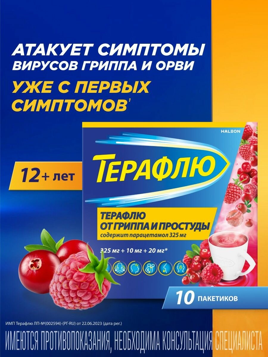 Терафлю, порошок (лесные ягоды), 10 пакетиков