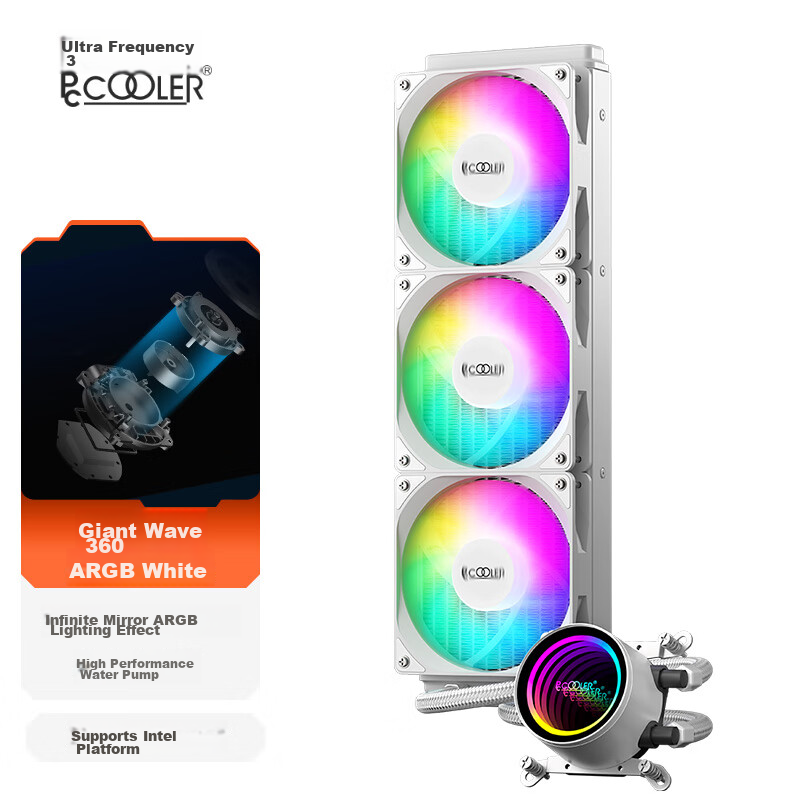 PCCOOLER Jumbo Wave 360 ARGB белый все-в-одном водяном охлаждении для процессора с бесконечным зеркальным холодным