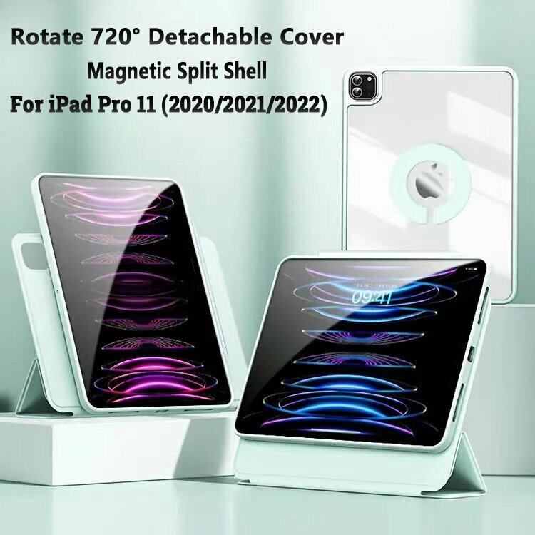 Чехол для Apple iPad Pro 11 (2020, 2021, 2022) , вращающаяся на 720 съемная крышка, прозрачный акриловый чехол