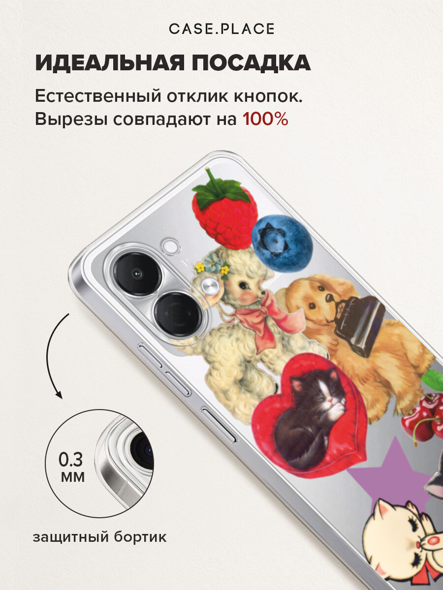 Чехол на Tecno Spark Go 3 / Текно Спарк Го 3 с принтом Милые стикеры, прозрачный — фото 1