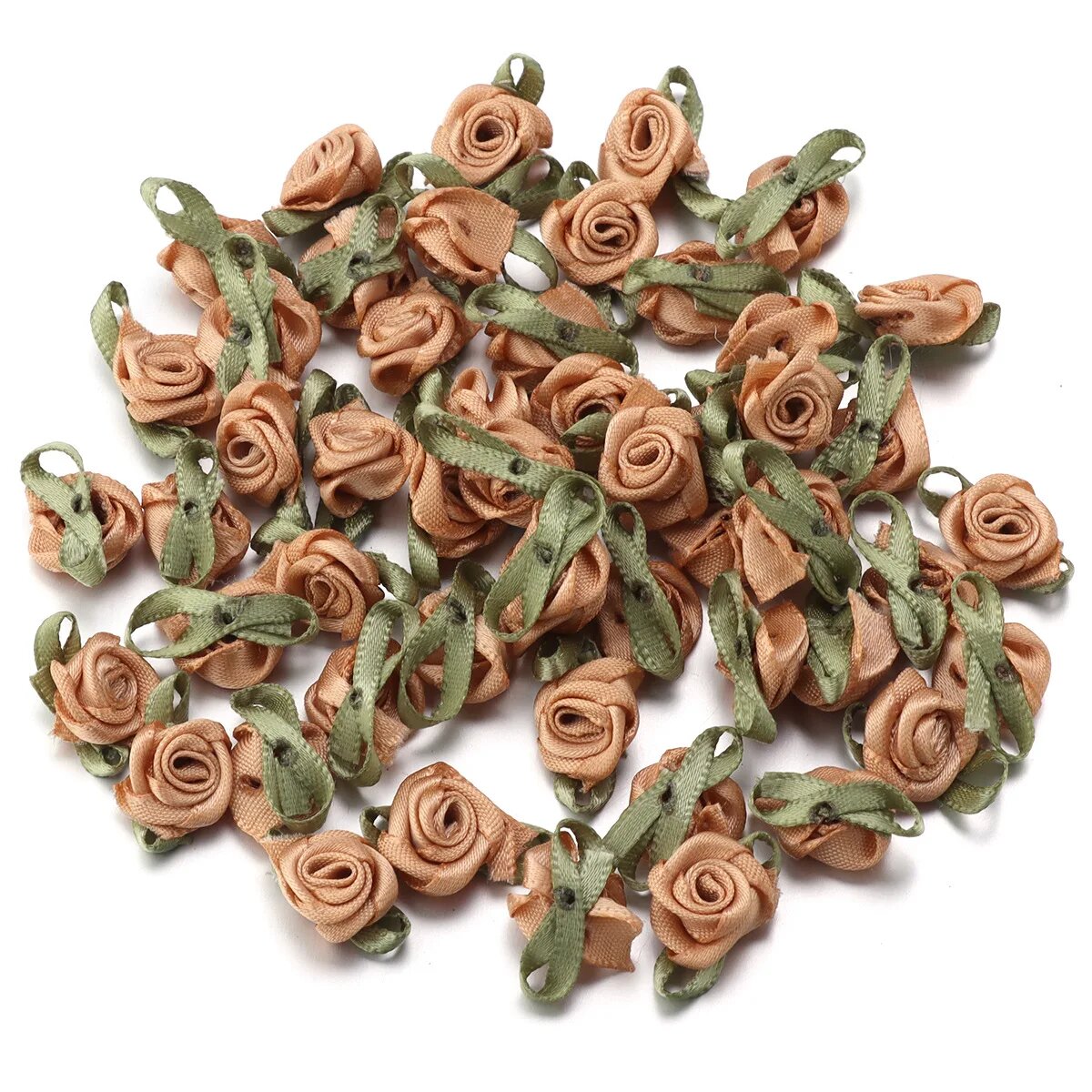 Мини-розы из атласной ленты Hanrong, 50 шт. Khaki