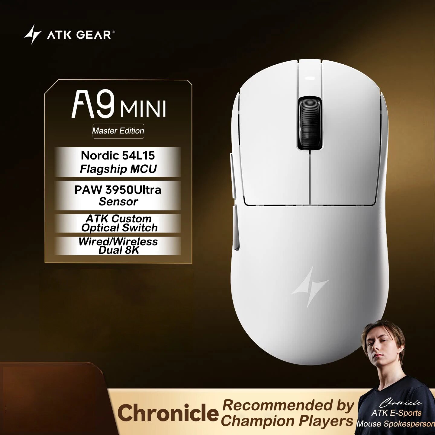 ATK A9 Mini Ultimate Беспроводная Игровая Мышь Бежевый, Master White