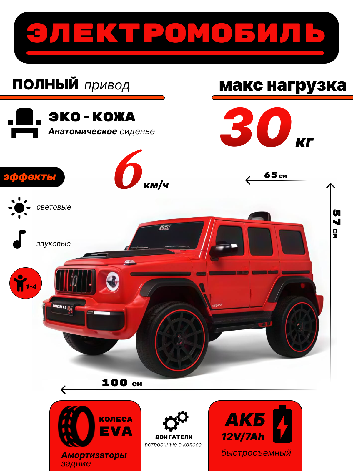 Элитный детский электрокар BRABUS MINI Z999ZZ красного оттенка