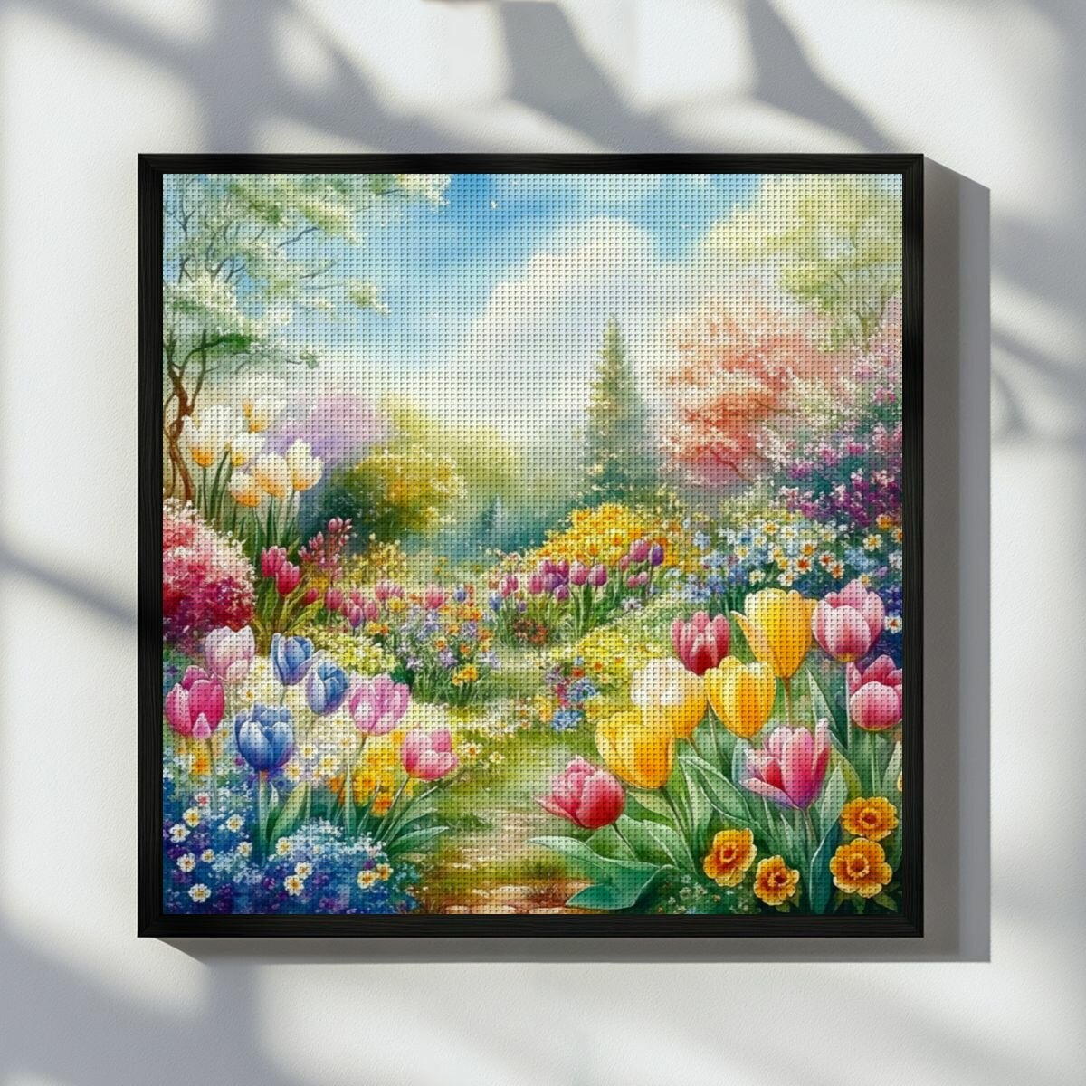1 бескаркасная 14CT/11CT крестовая вышивка 40X40CM/15.74inЦветок тюльпана морекот в окне, цветов с иголками, нитками, чертежами, холстом.