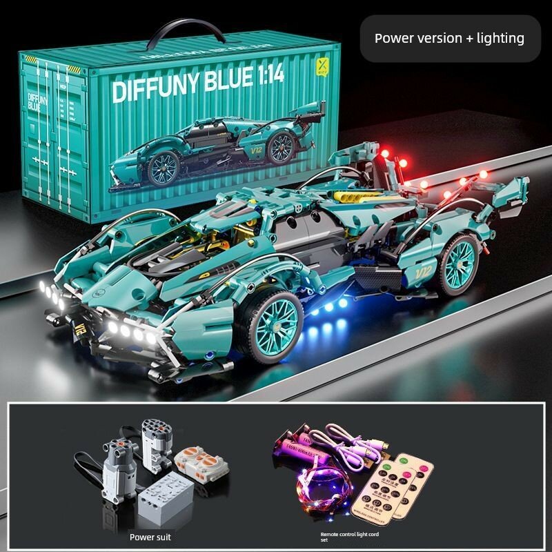 Комплект модели суперкара Ламборгини Хуракан V12 Tiffany Blue с дистанционным управлением и роскошной подсветкой, 1280+