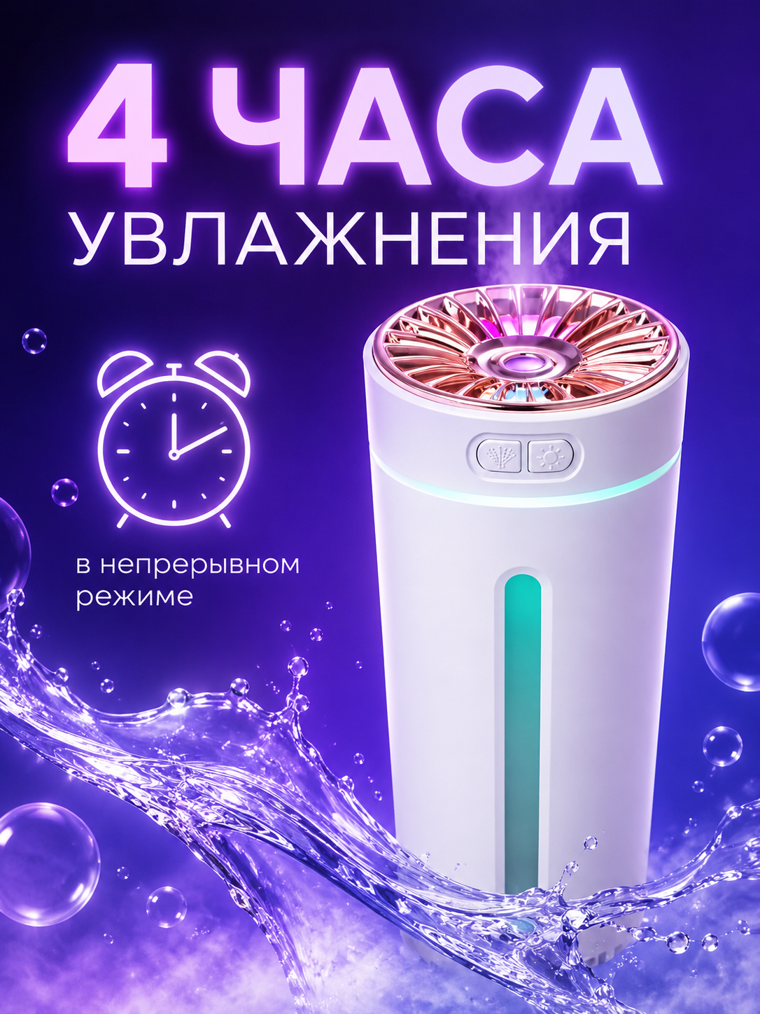 Увлажнитель воздуха ультразвуковой, Аромадиффузор с подсветкой, Увлажнитель воздуха ночник для дома, Белый