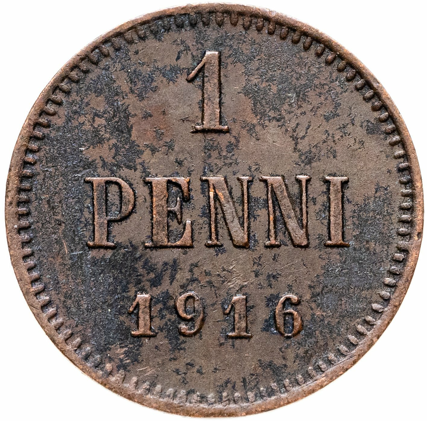 1 пенни penni 1916 Российская Финляндия, Медь, в сохранности VF-XF