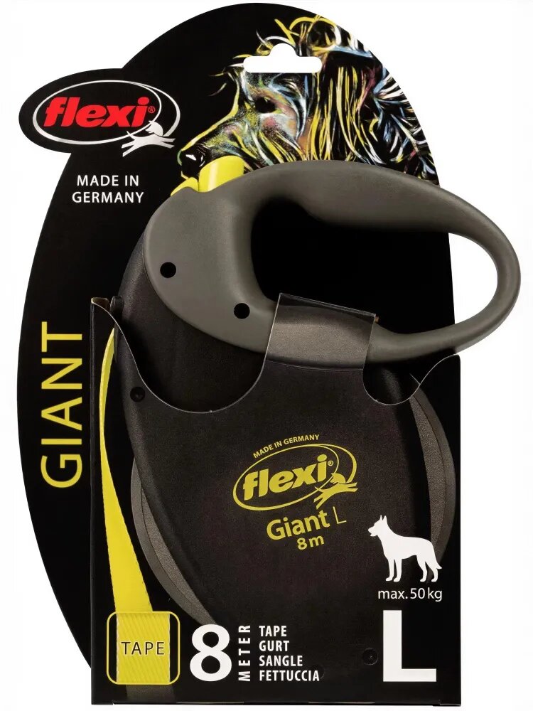 Поводок-рулетка Flexi "Giant NEON" L, для крупных собак, 8м, 50 кг