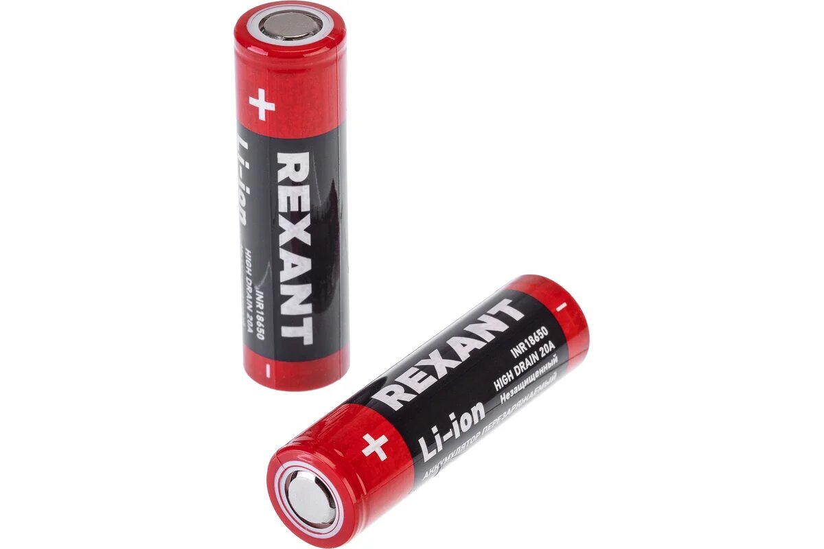Набор Высокоемкостный аккумулятор Li-ion Rexant, 18650 unprotected, 20 А, 3000 мАч, 3.7 В {30-2035} (2 шт)