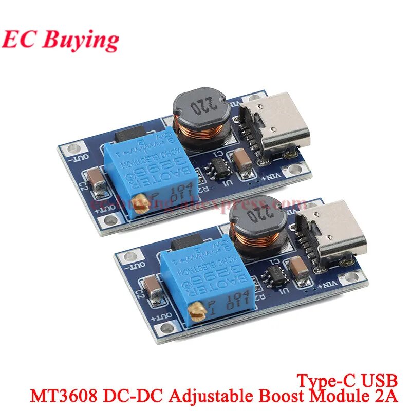 Регулятор напряжения EC Buying MT3608 2В-24В в 5В-28В 2А Micro USB