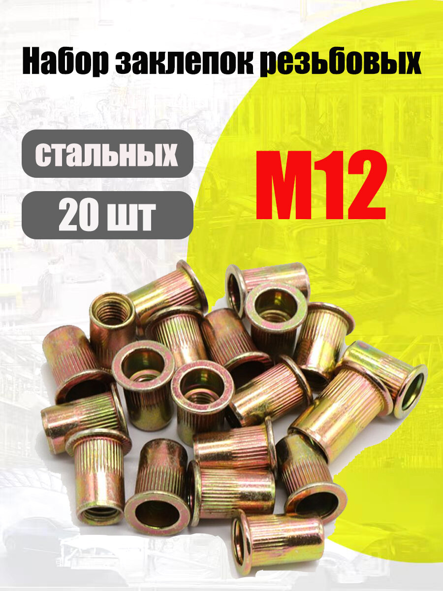 Hifeson Набор заклепок резьбовых, стальных М12- 20 шт，Подходит для укрепления мебели и установки полок.