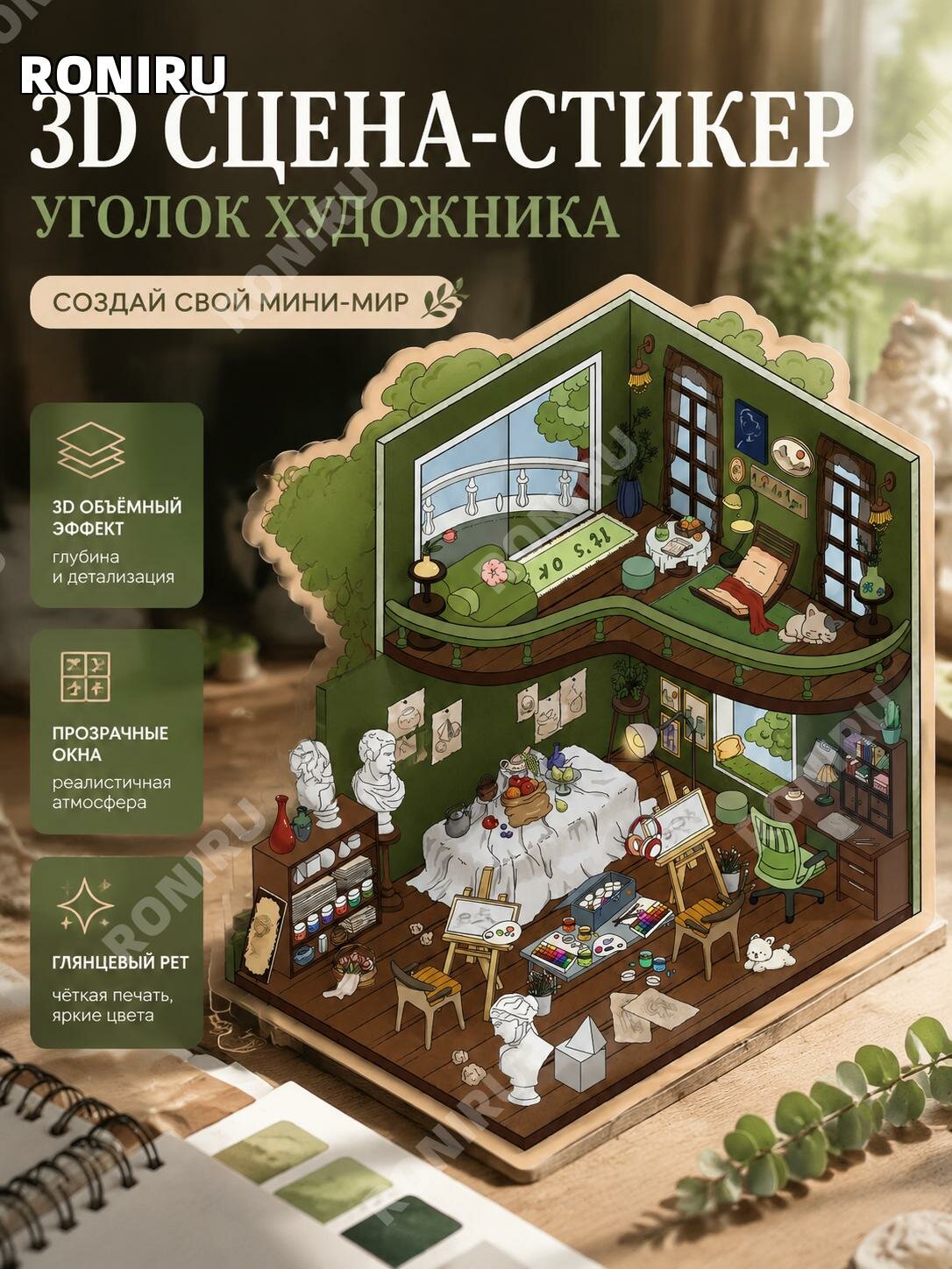 3D наклейки для скрапбукинга и декора PET, уголок мастерской
