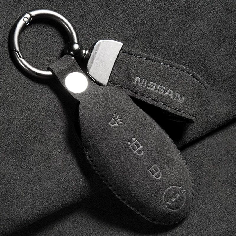 Nissan 3-Клавишный Ключевой Подвесной Чехол с Темно-серым Алкантара Искусственной Шерстью Ручная Вышивка