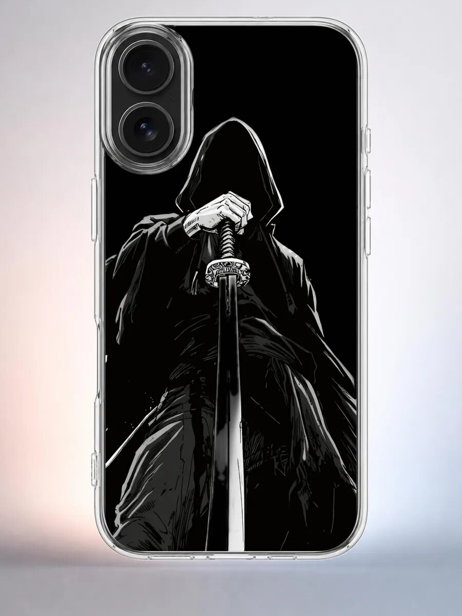 Чехол iPhone 16 тёмный воин силиконовый прозрачный