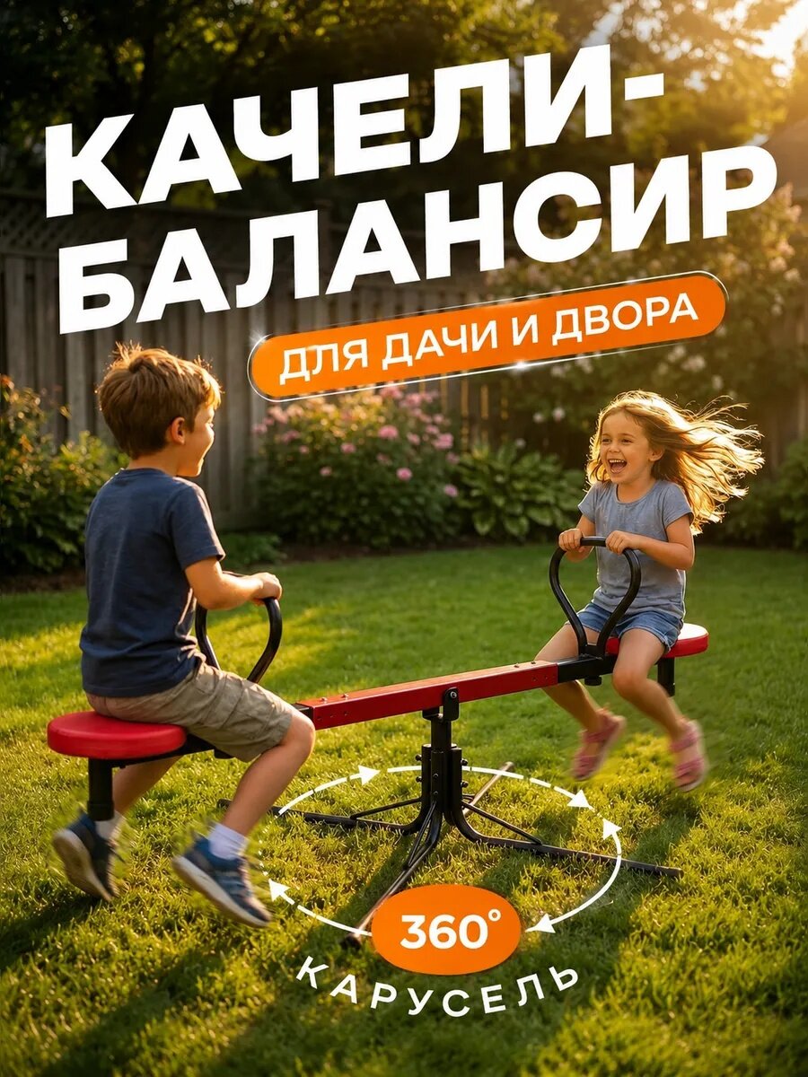Качели-карусель 360° балансир для 2 детей, дача и улица