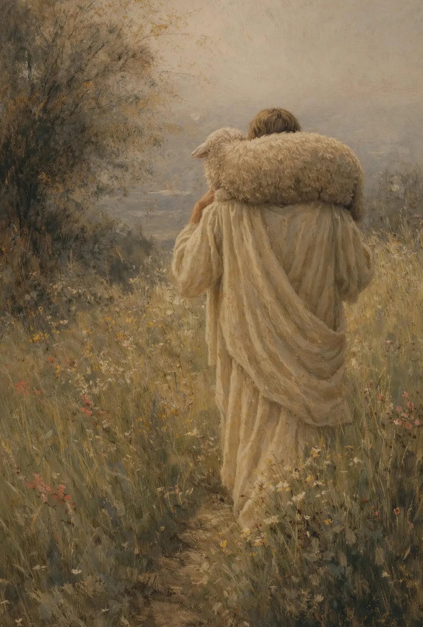 Холст «Пастух с ягненком», 50x70 см, nn-9