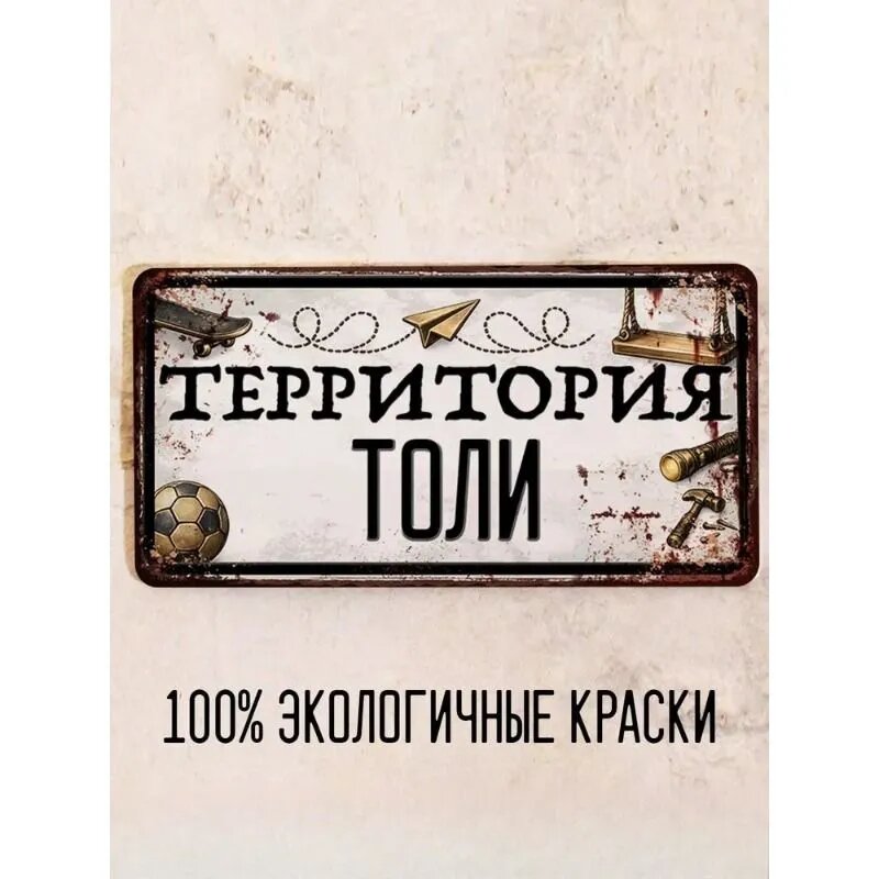 Табличка для детской мальчика Территория Толи, металл, 15х30 см.