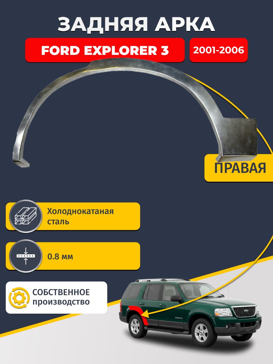Правая задняя ремонтная арка для автомобиля Ford Explorer 3 2001-2006 (Форд Эксплорер 3). Холоднокатаная сталь 0,8мм.