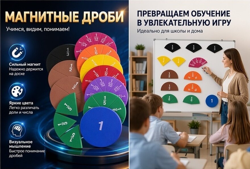 Набор Дробей Магнитные Круги Для Обучения В Школе И Дома 9X9CM