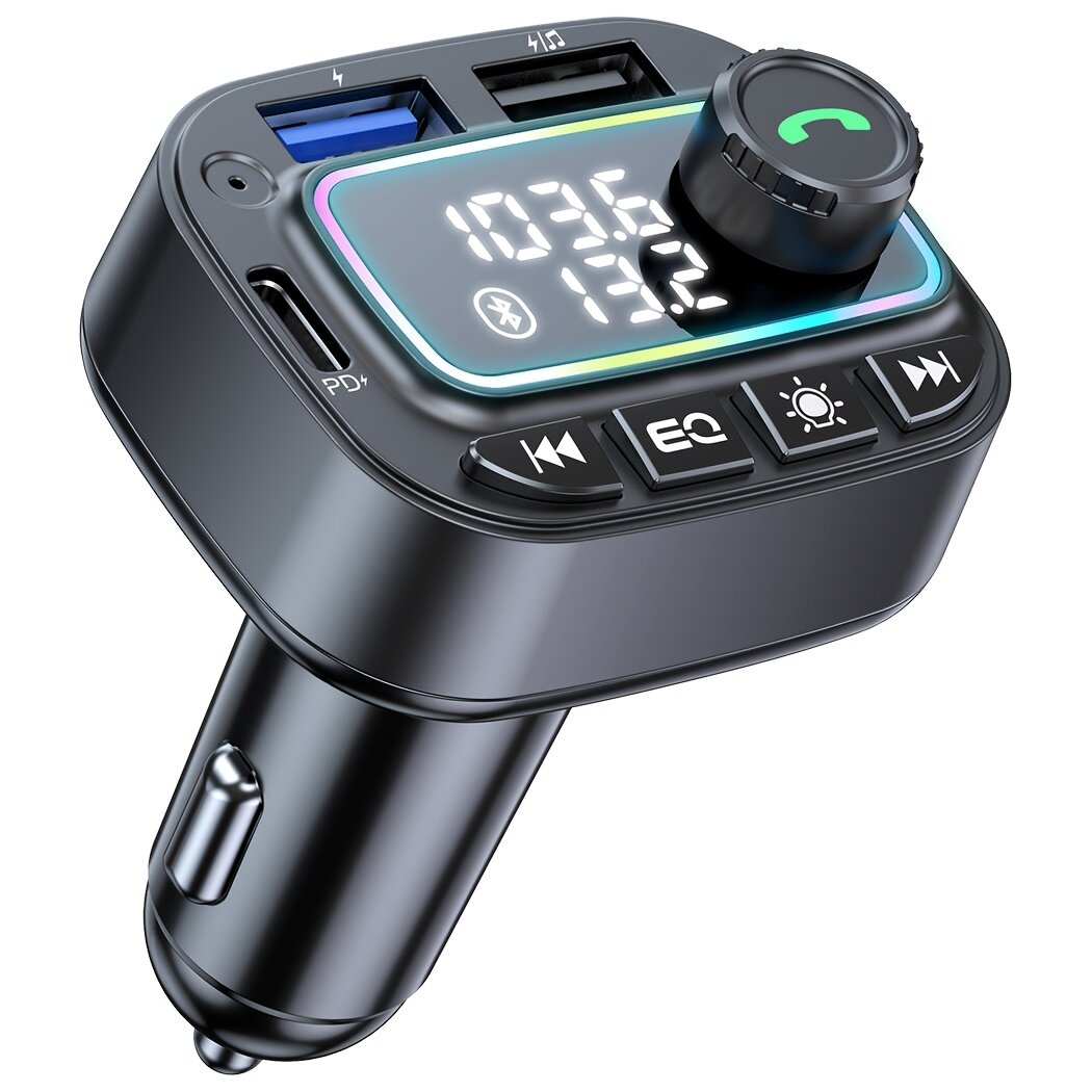 Беспроводное автомобильное зарядное устройство с Bluetooth-звонками, быстрой зарядкой PD, USB-накопителем и ЖК-дисплеем, чёрный цвет