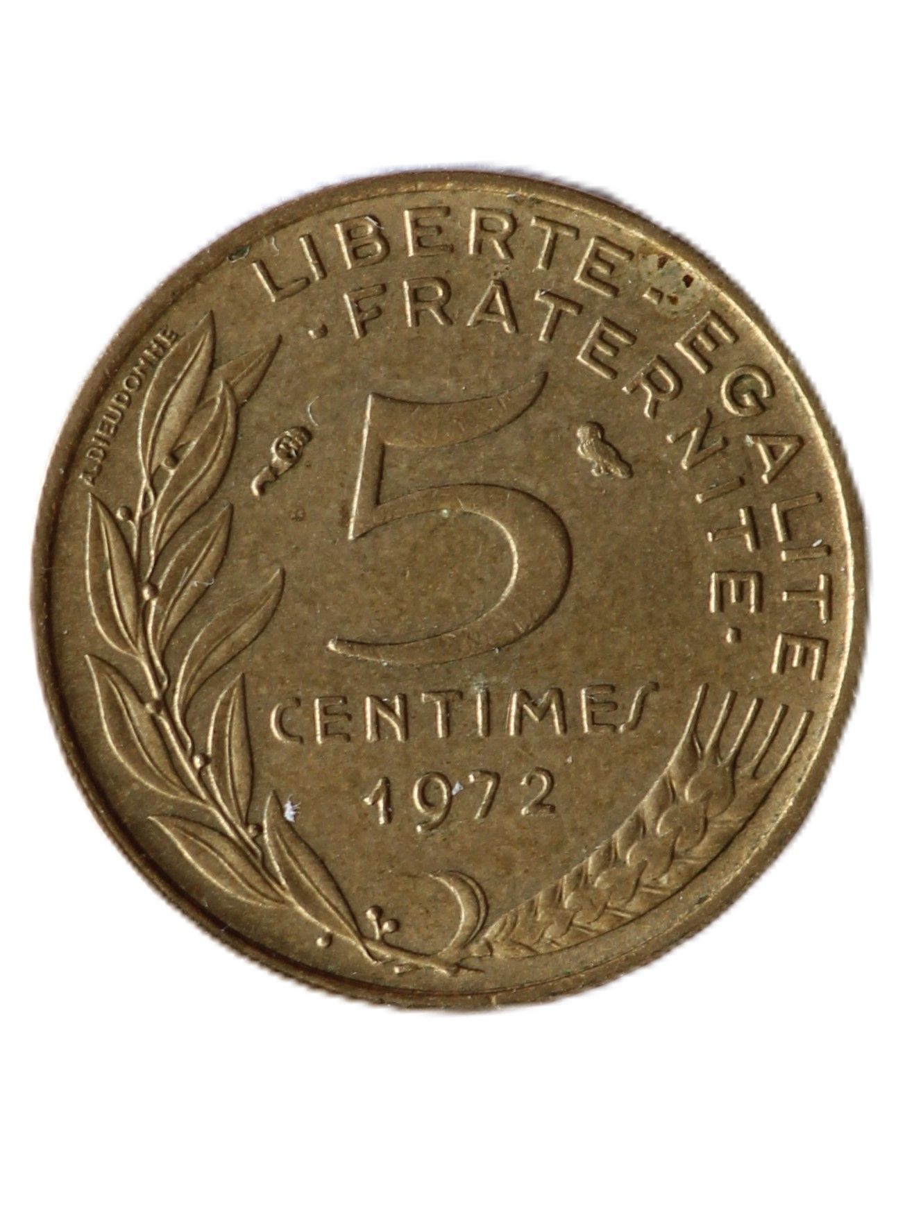 Подлинная монета 5 сантимов Франции 1972 года