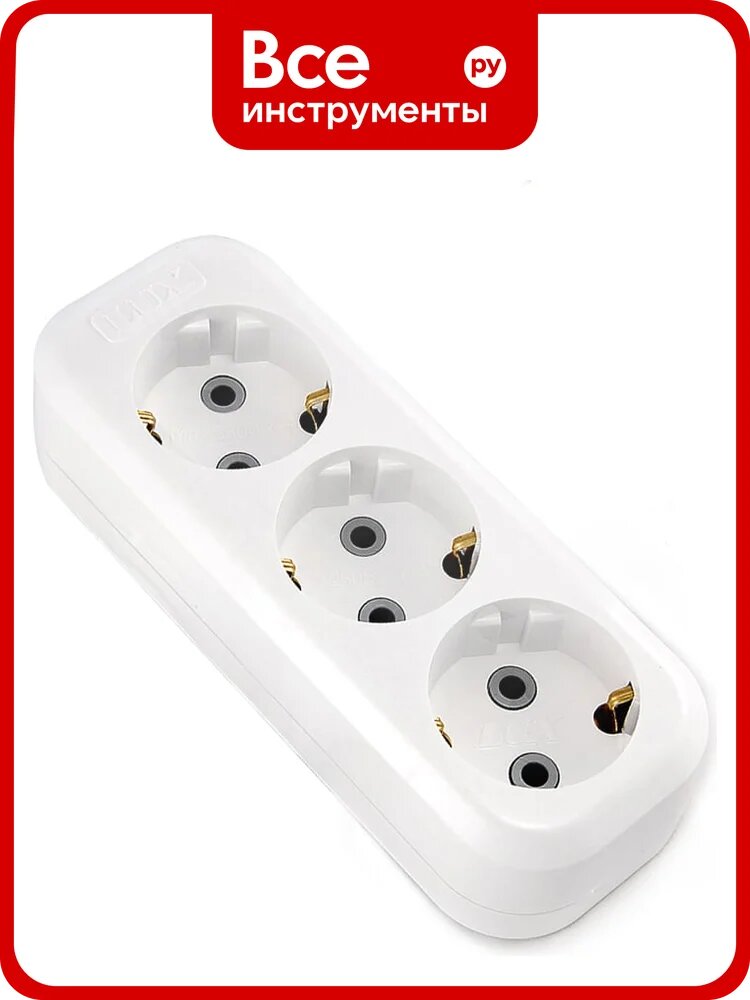 Колодка (розетка удлинителя) LUX У3-Е 3-местная, с заземлением, 250В 16А 4606400416593