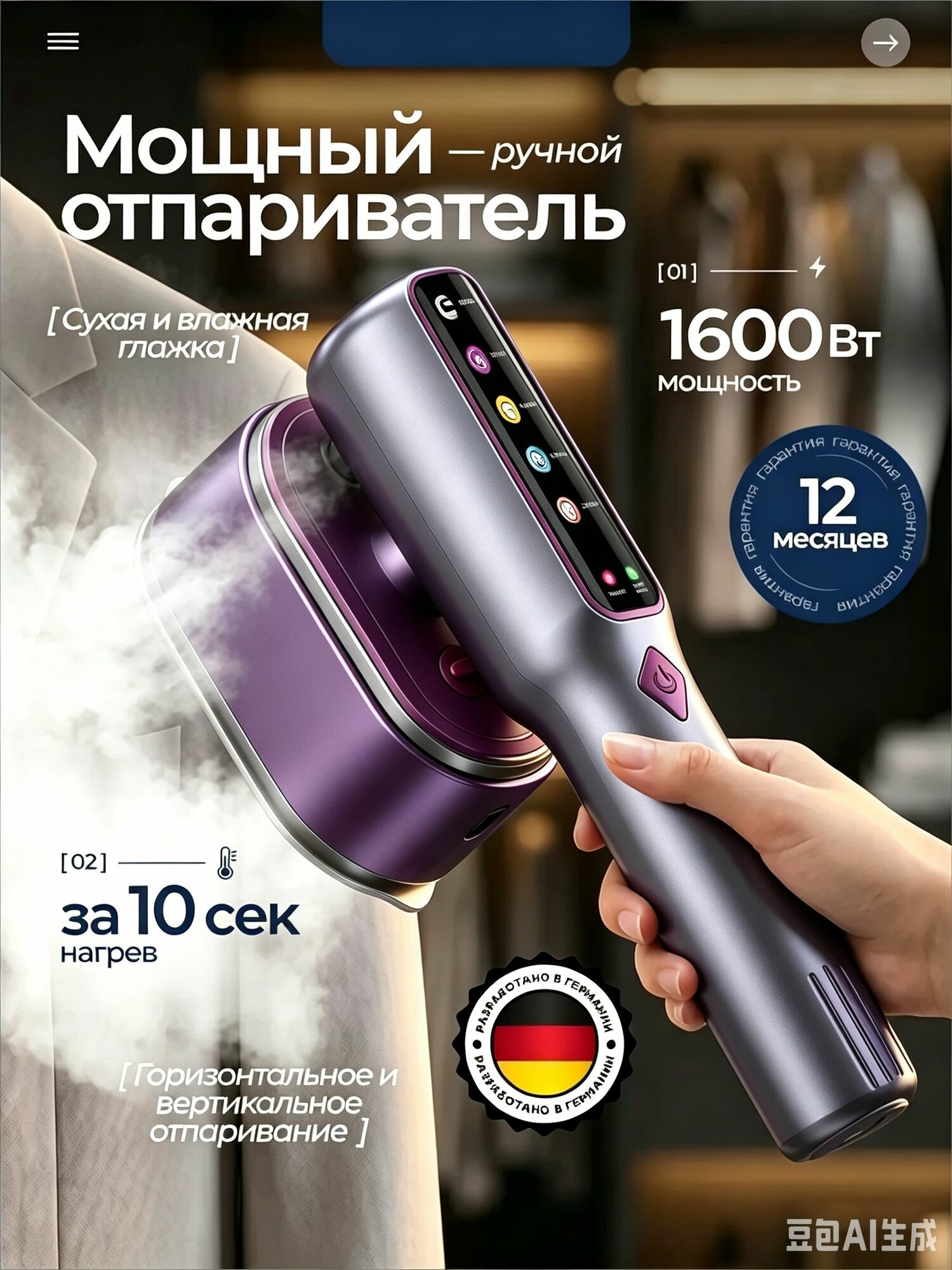 Ручной отпариватель для одежды разглаживает складки за минуту!