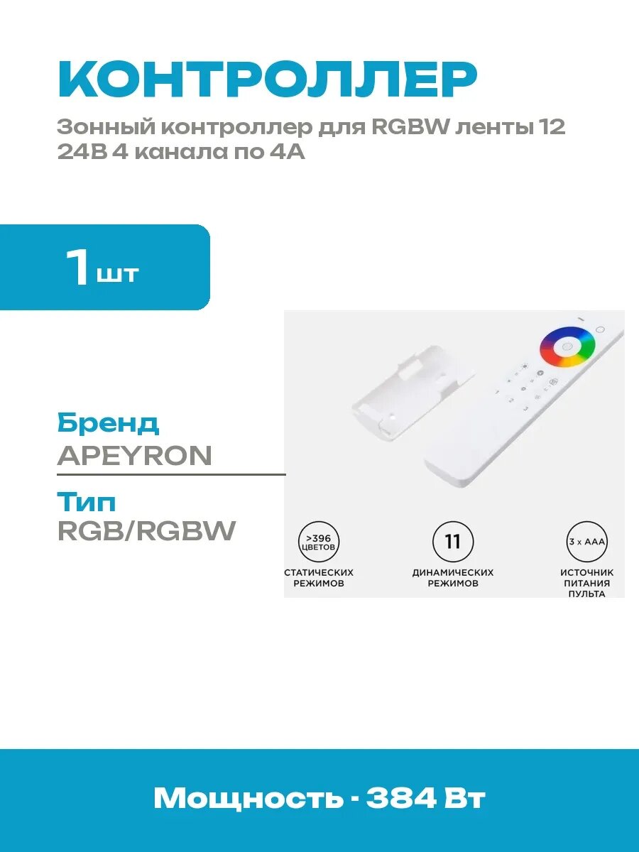 Контроллер для светодиодной ленты RGB 4 канала 4А с пультом