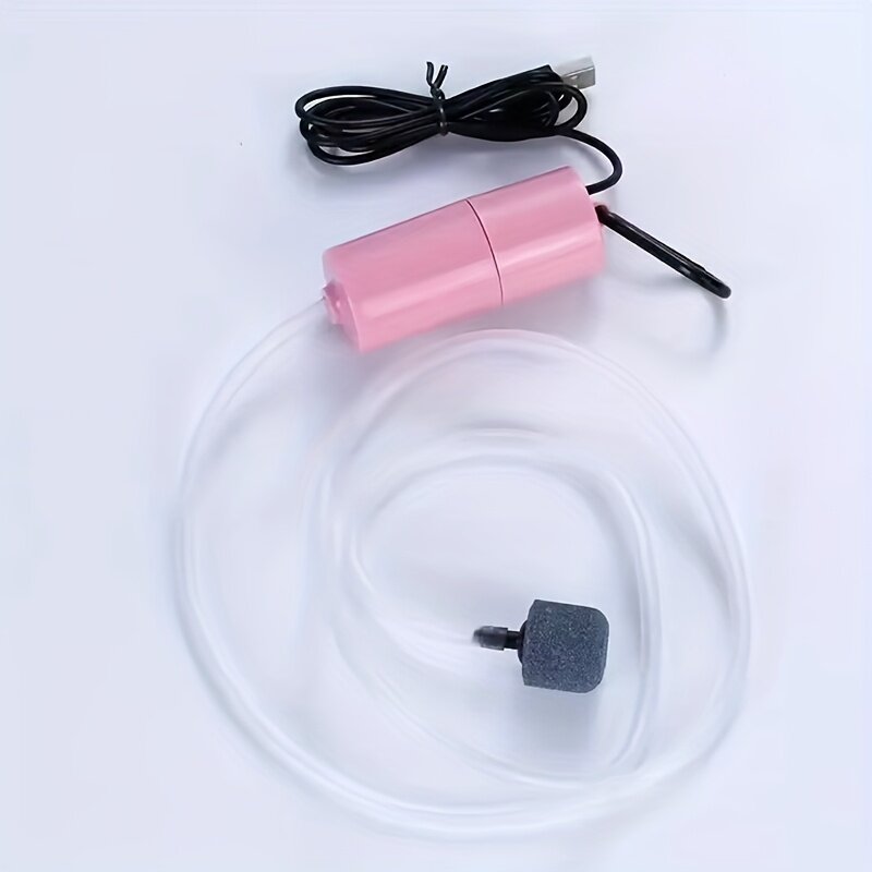 Компрессор для аквариума USB, бесшумный миниатюрный аэратор 5 В 1 Вт, портативный, розовый