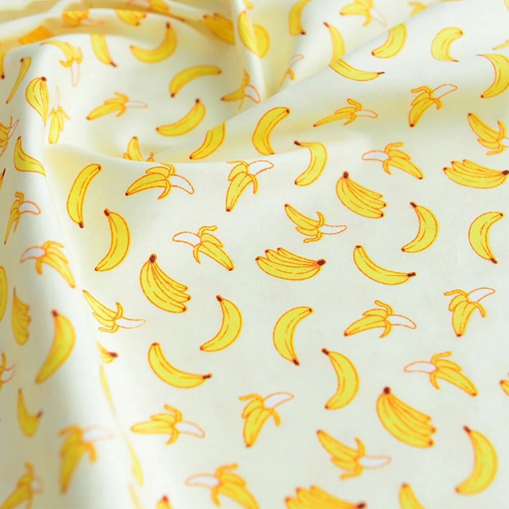 Findohope Хлопковая Ткань с Принтом Ананасов Желтый, 90x155CM, Banana