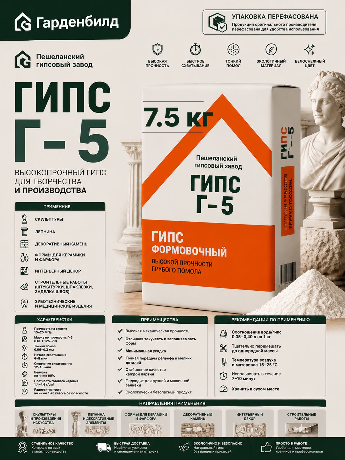 Гипс Г5 7,5кг Пешелань
