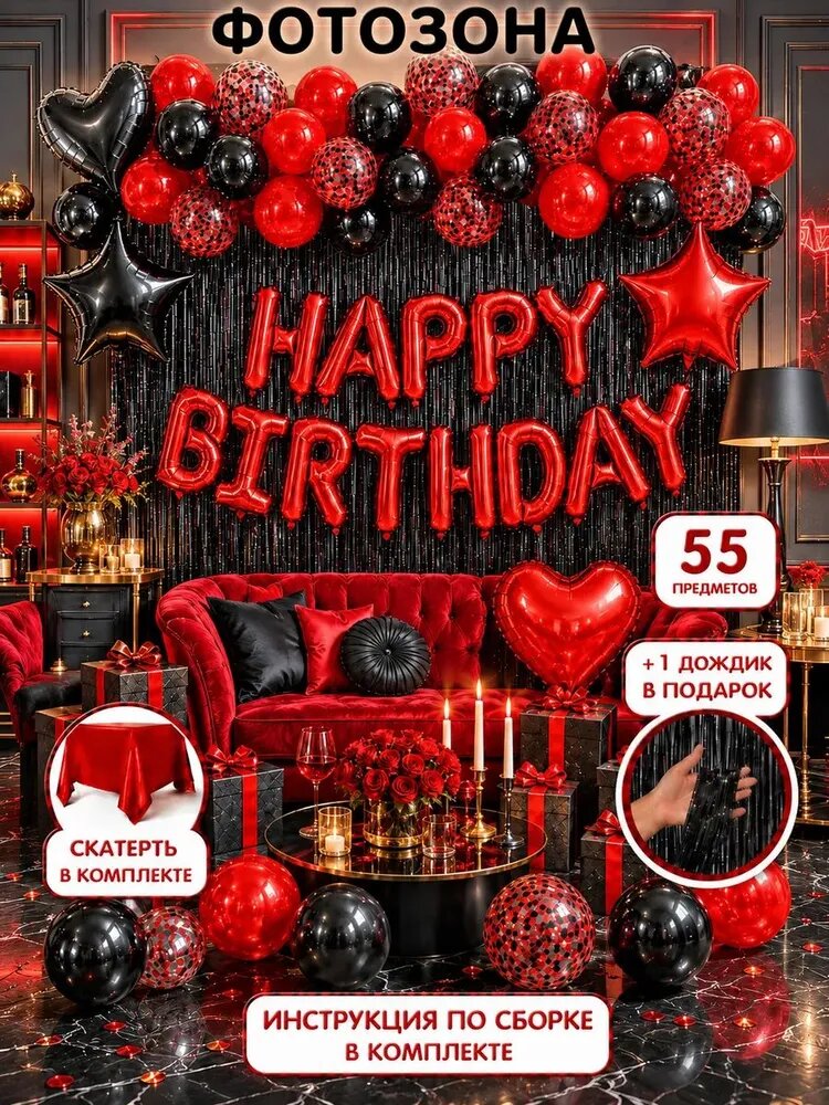 Фотозона на день рождения Happy Birthday набор шаров
