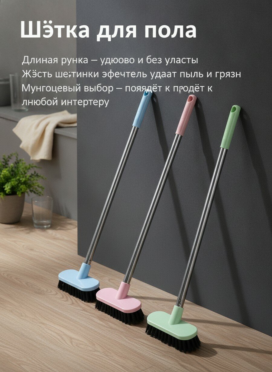 Щетка с длинной ручкой и жёсткой щетиной для мытья полов, очистки швов в ванной комнате, стен и керамической плитки