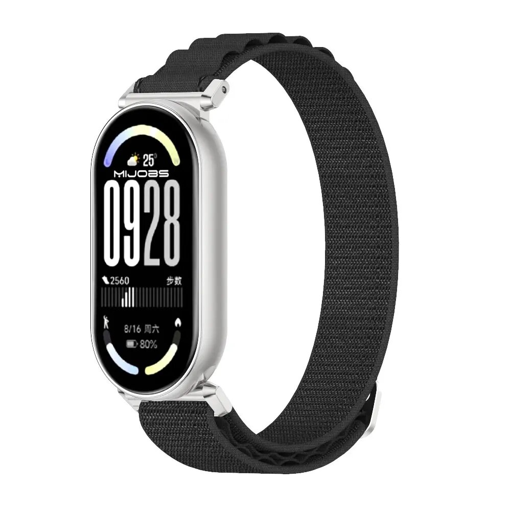 Нейлоновый ремешок Mijobs для Mi Band 10/9/8 Черный, Black Silver 1