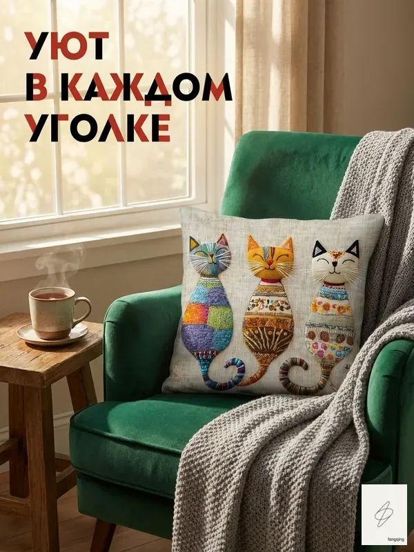 Декоративная наволочка 40x40 см из хлопка для интерьера